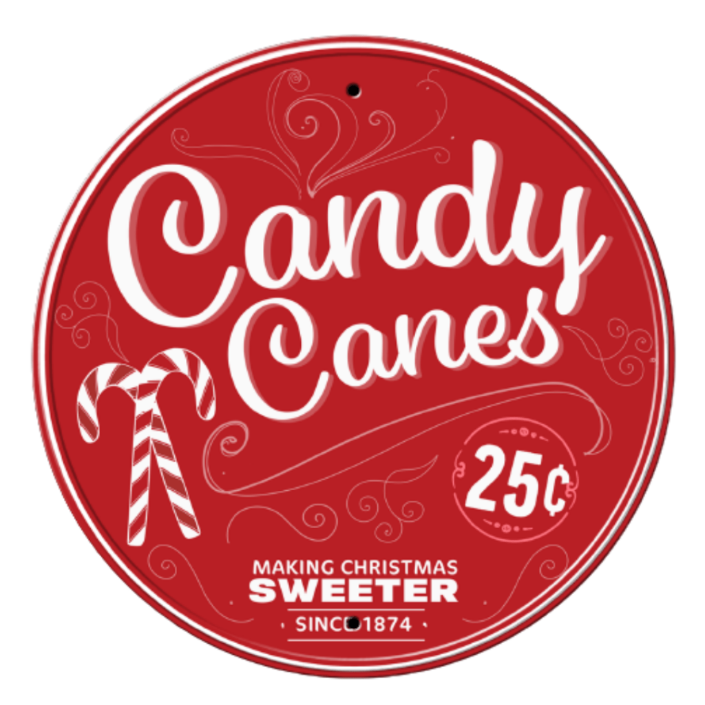 Metal Sign Candy Canes Round 11.75” - Pacific Candy Wholesale