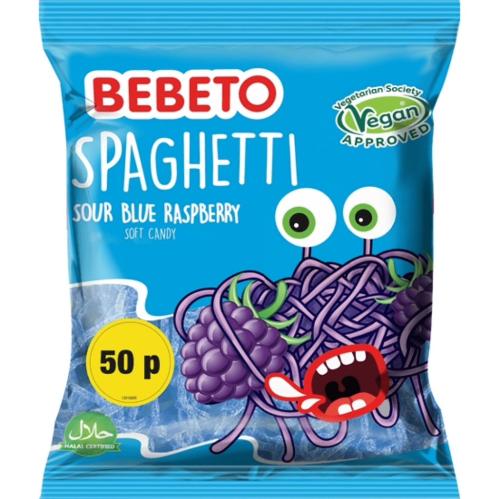 Bebeto Spaghetti Sour Blue Raspberry Price Marked British Peg Bag ...