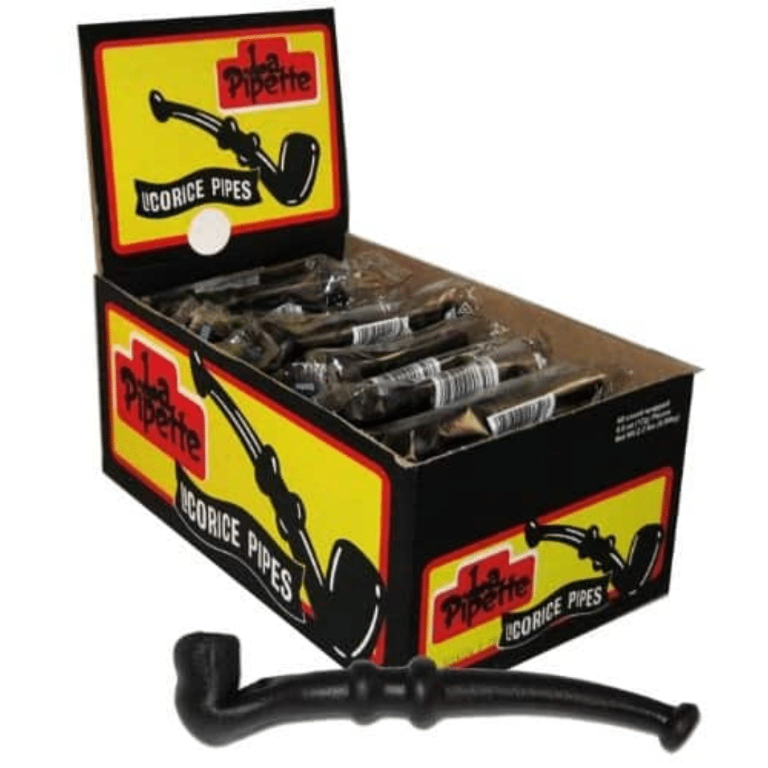 Leaf Licorice Black Pipes Wrapped 60 - Pacific Candy Wholesale
