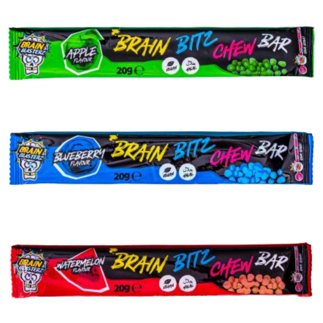 Brain Blaster Sour Chew Bar British 24x20g - Pacific Candy Wholesale