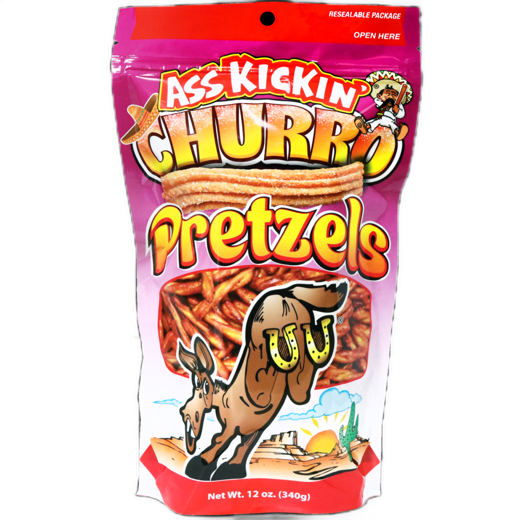 Ass Kickin' Pretzels Churro Peg Bag 12oz - Pacific Candy Wholesale