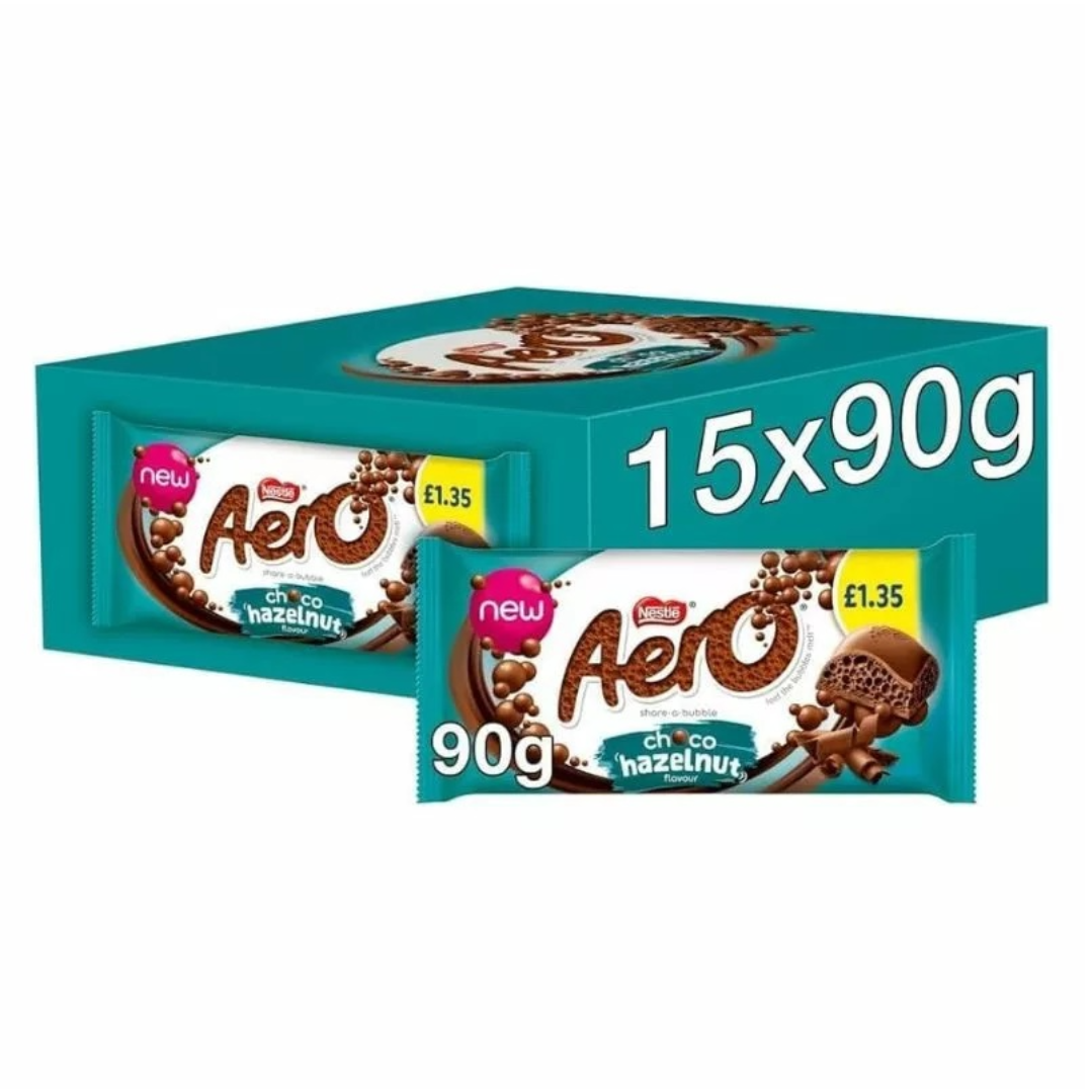 Nestle Aero Choco Hazelnut Price Marked British 15x90g - Pacific Candy Wholesale